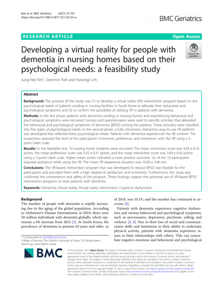 Developing A Virtual Reality For People With Dementia in Nursing Homes Based of Thei ...