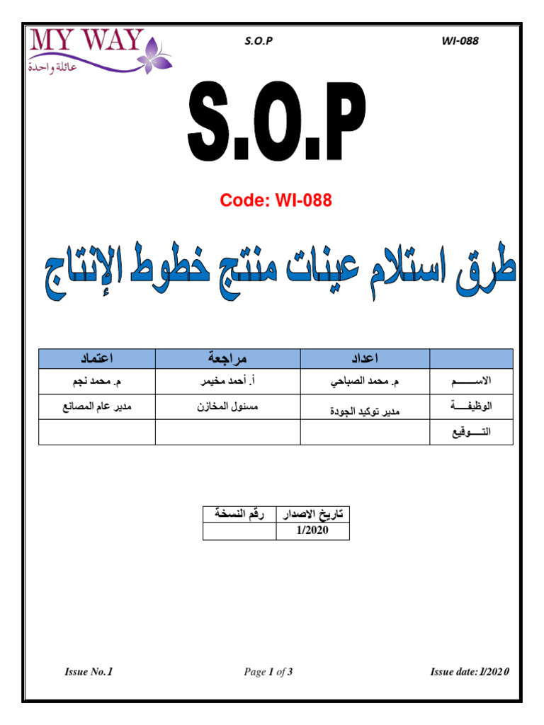 طرق استلام عينات منتج حطوط الانتاج sop 088 | PDF