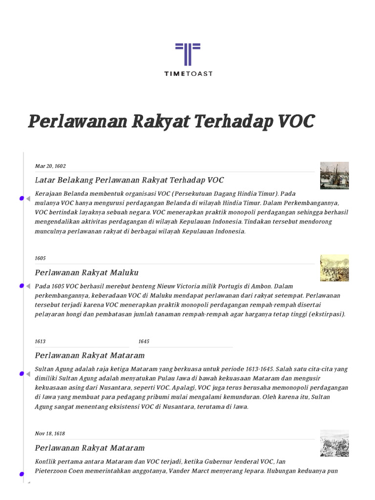 Perlawanan Rakyat Terhadap VOC Timeline - Timetoast Timelines | PDF | Ilmu Sosial
