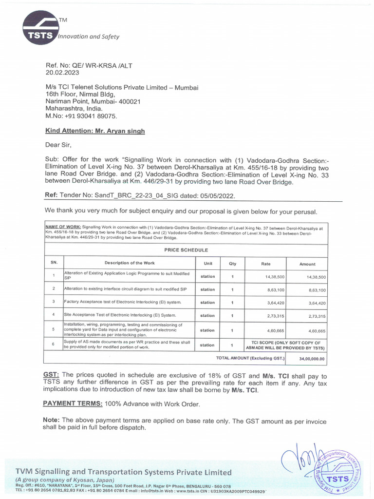 WR (ALT) Kharsaliya - TCI Offer | PDF