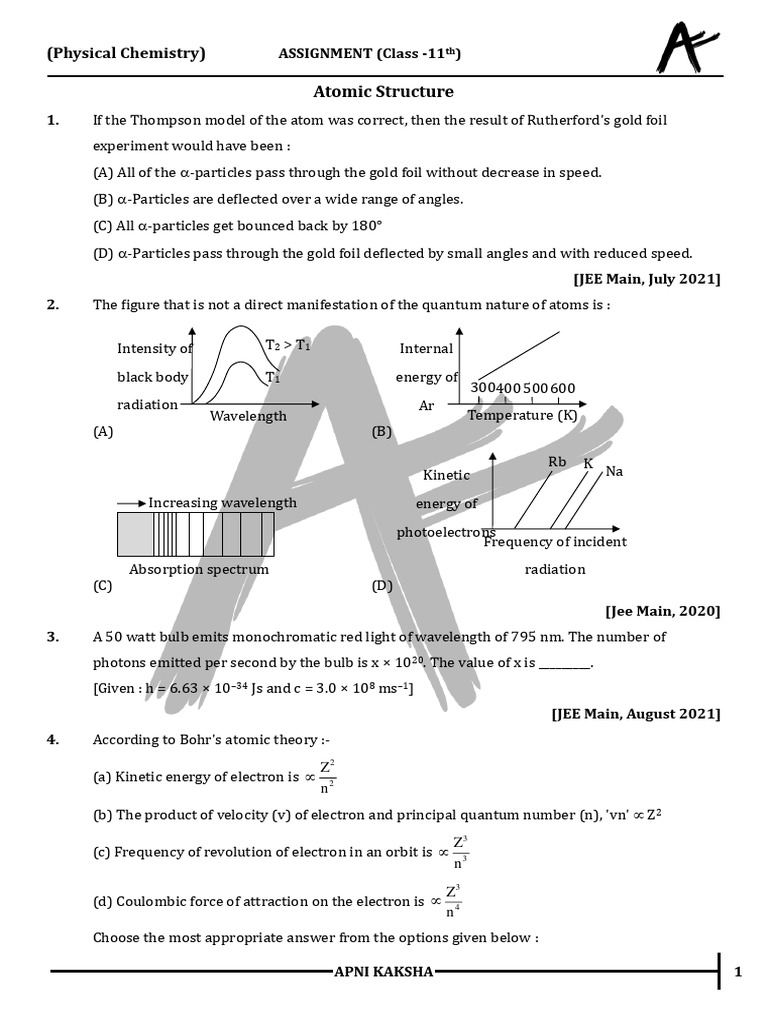 JEE Main Atomic Structure Prep | PDF | Atomic Orbital | Electron