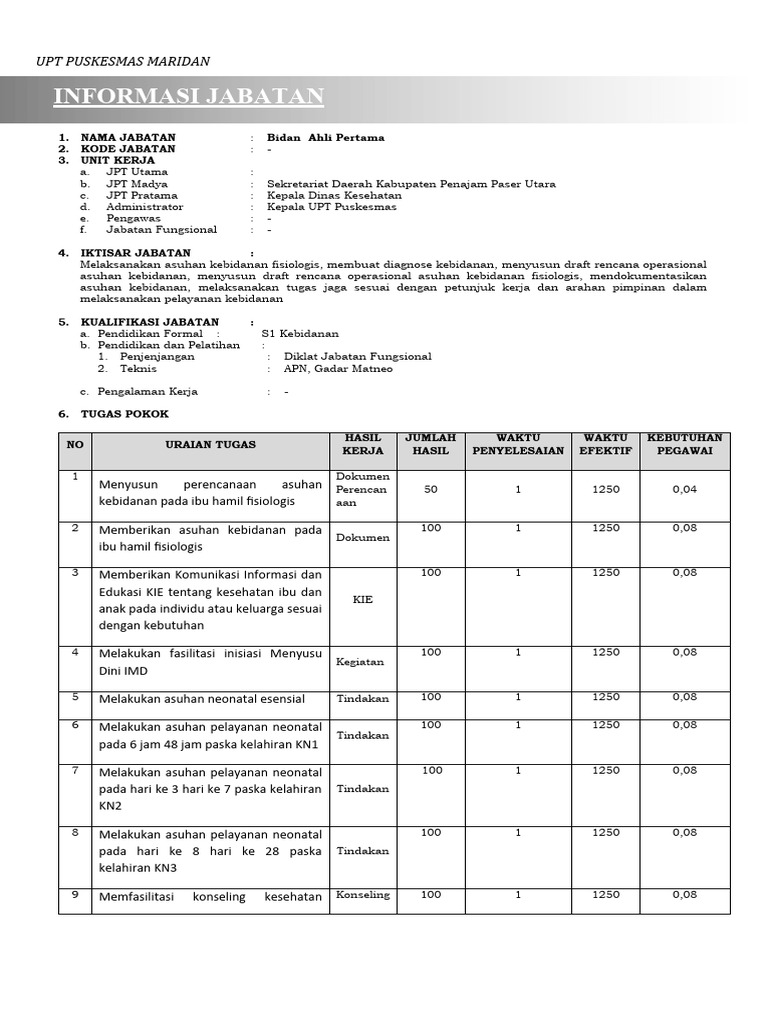 Anjab Bidan Ahli Pertama 2024 | PDF