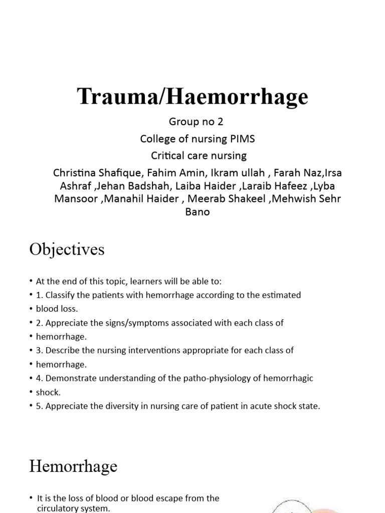 CCN Presentation | PDF | Bleeding | Shock (Circulatory)