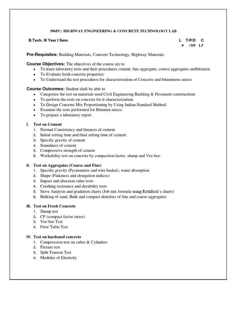 r19 Highway Engineering&Concrete Technology Lab r19 Word | PDF ...