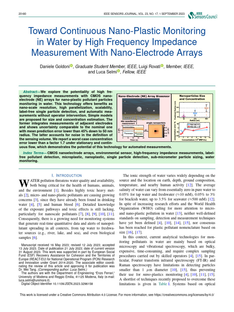 Continuous Nano-Plastic Detection in Water | PDF | Capacitance | Water