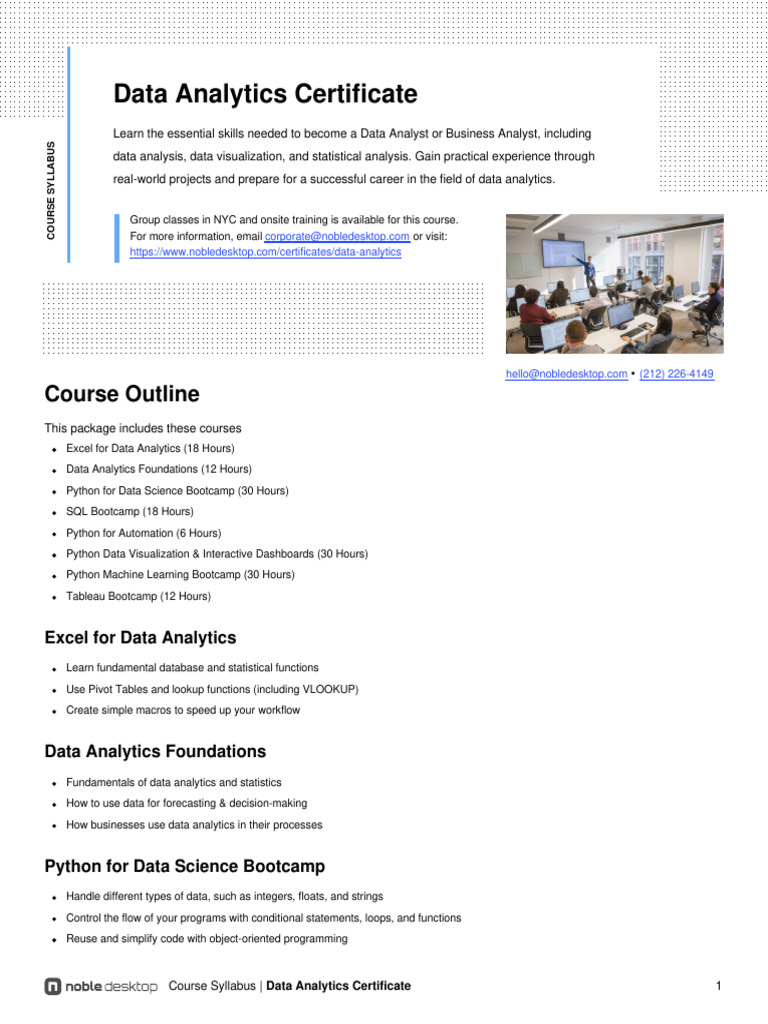 Data Analytics Certificate Syllabus | PDF | Data Analysis | Analytics