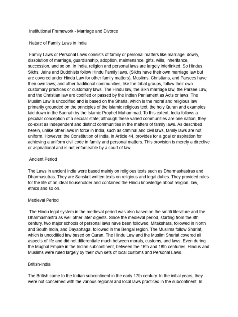 Institutional Framework - Marriage and Divorce | PDF | Annulment | Marriage