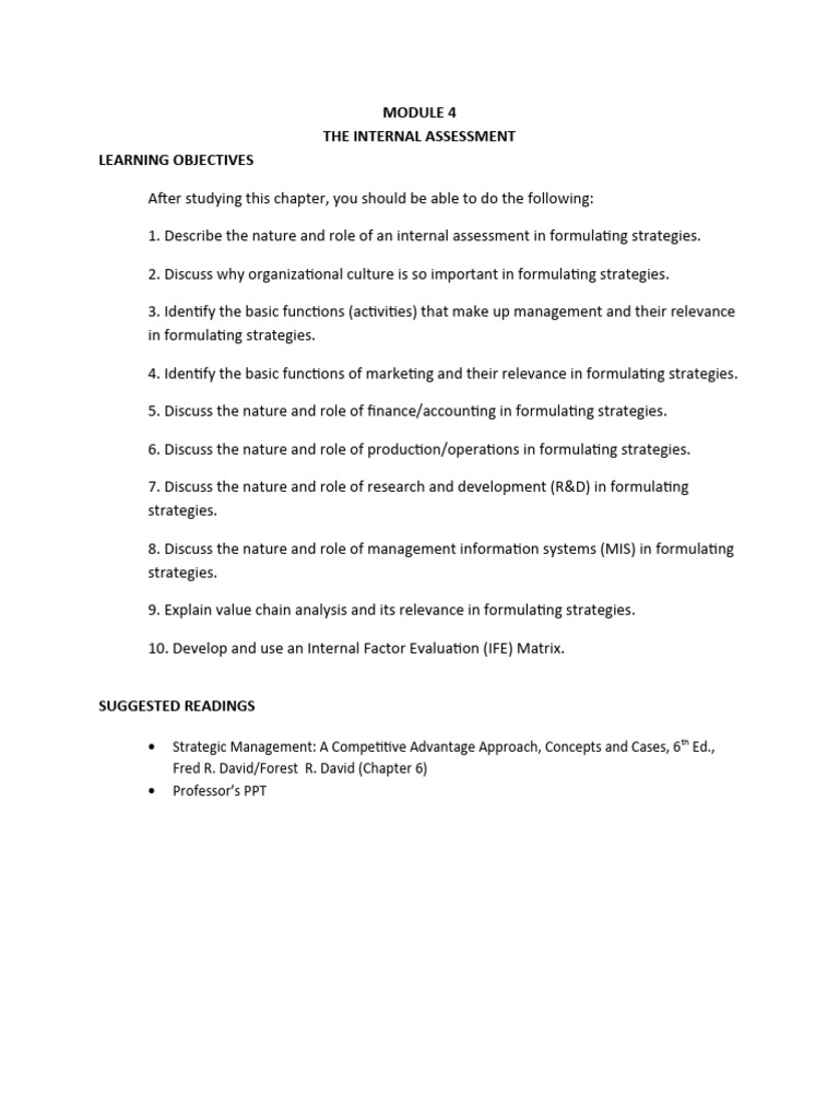 Internal Assessment in Strategic Management | PDF | Strategic ...