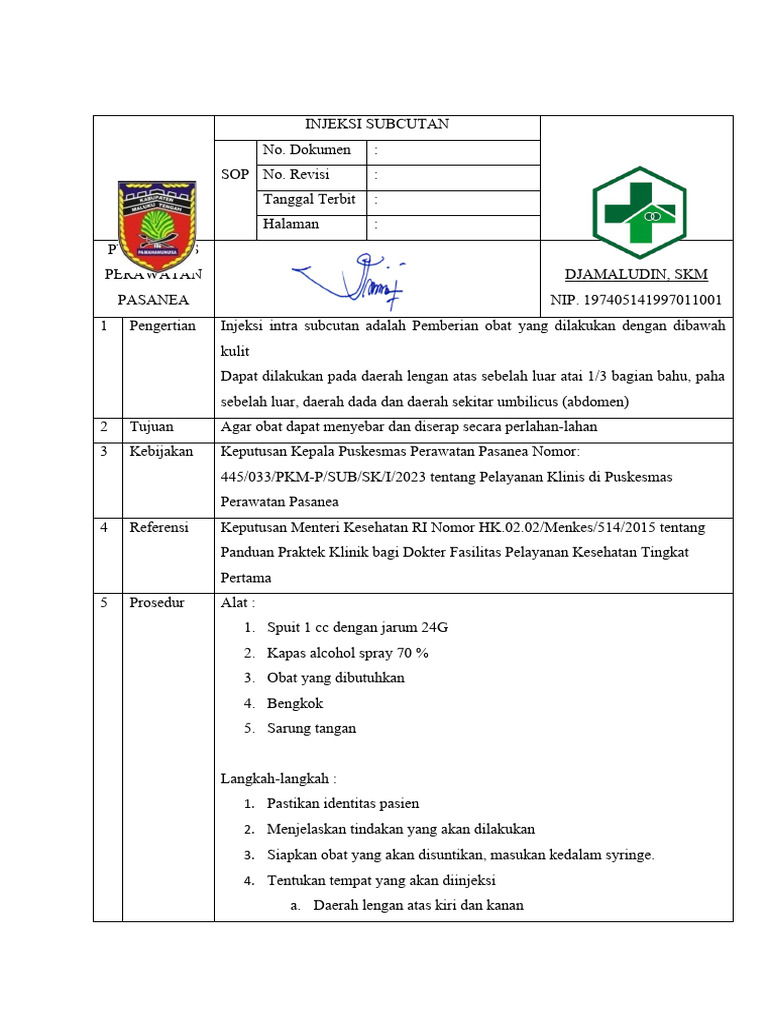 Sop Injeksi Subcutan | PDF