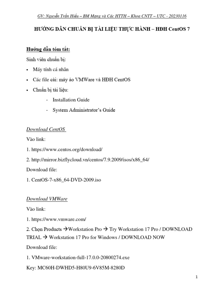 HD Chuẩn Bị Tài Liệu Thực Hành HĐH CentOS 7 | PDF
