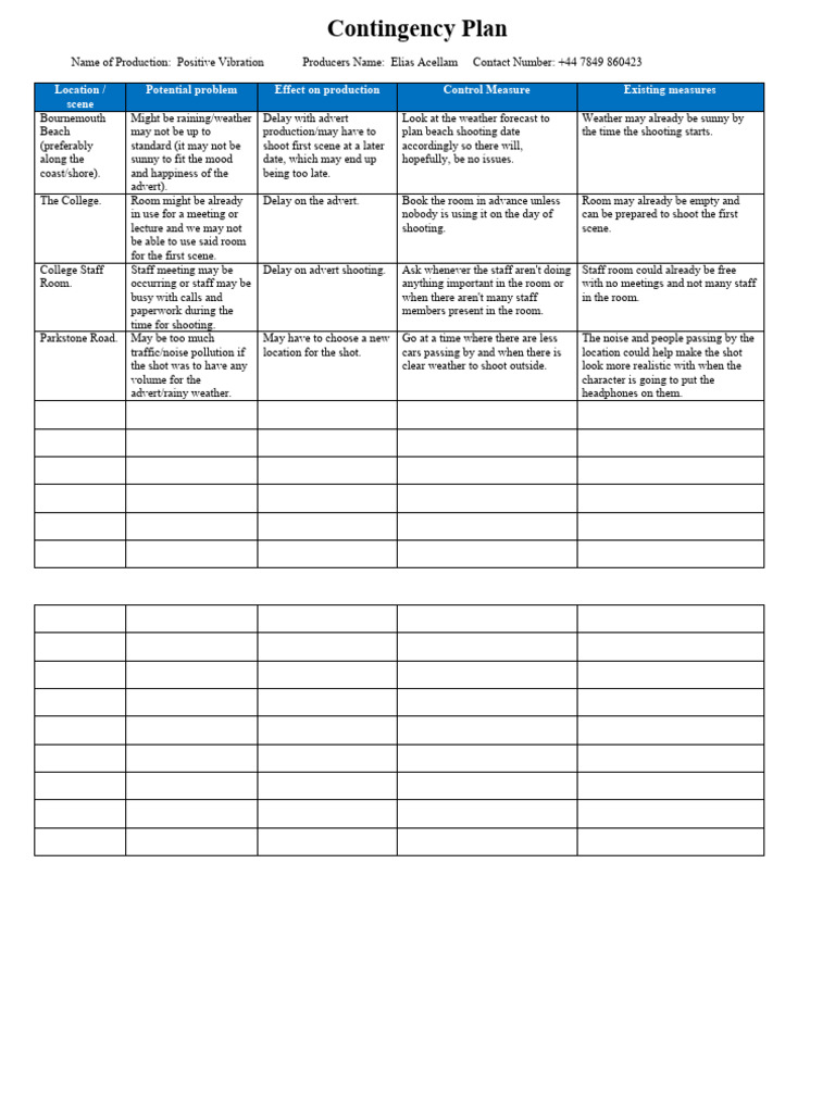 Contingency Plan | PDF