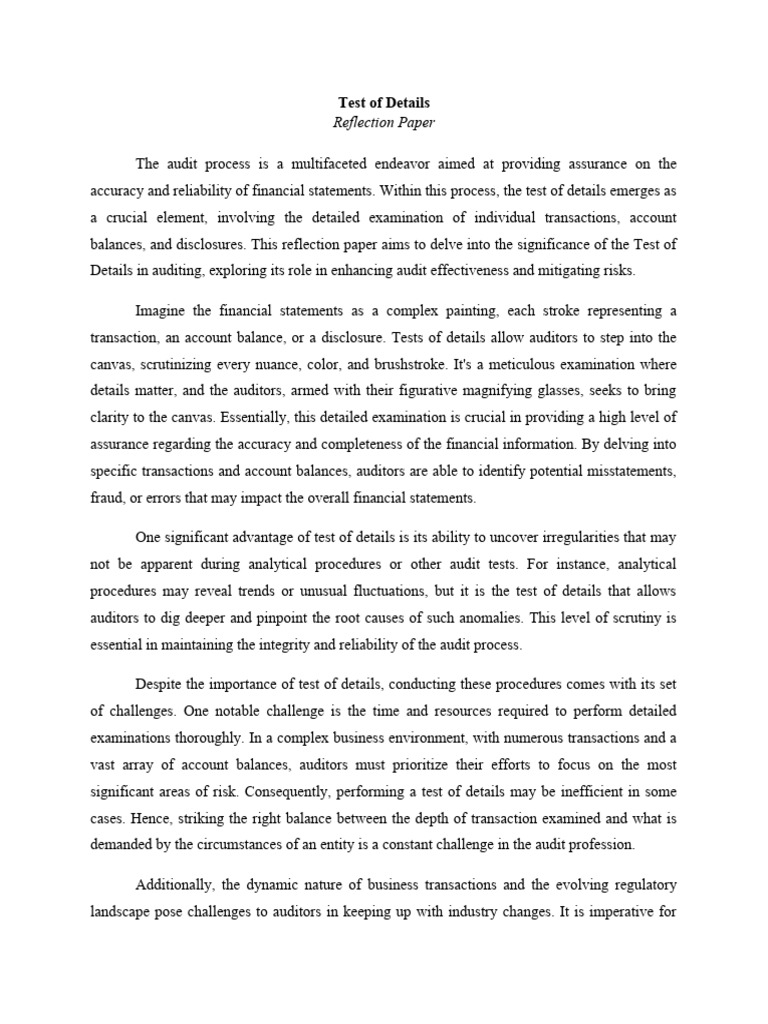 Substantive and Control Testing - Reflection Paper | PDF | Audit ...