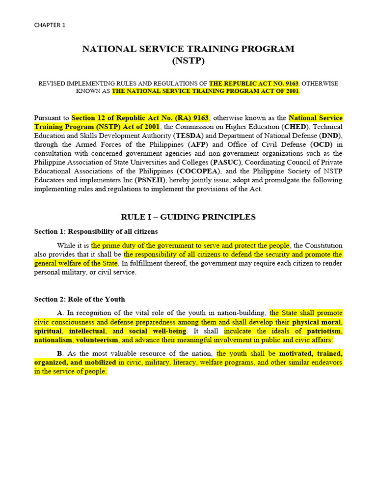 NSTP Chapter-1 | PDF