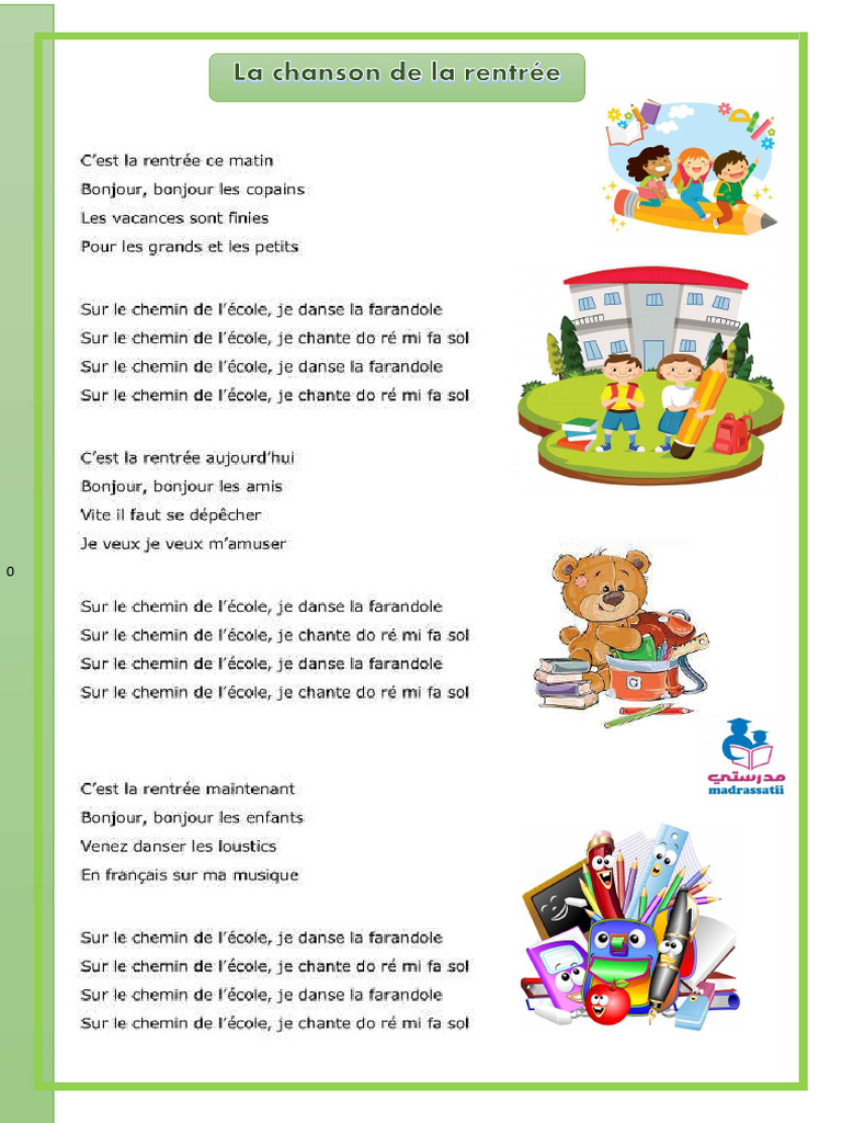 La Chanson de La Rentree La Rentree Scolaire Madrassatii Com | PDF