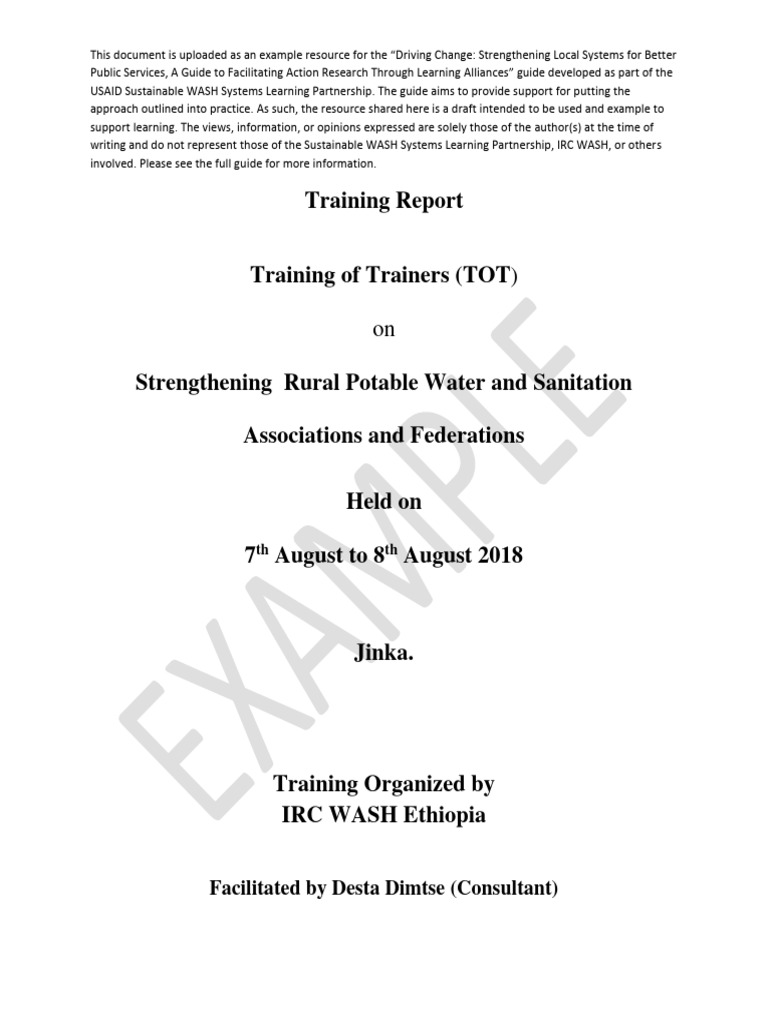 TOT Workshop Report: Water & Sanitation | PDF | Drinking Water | Wash