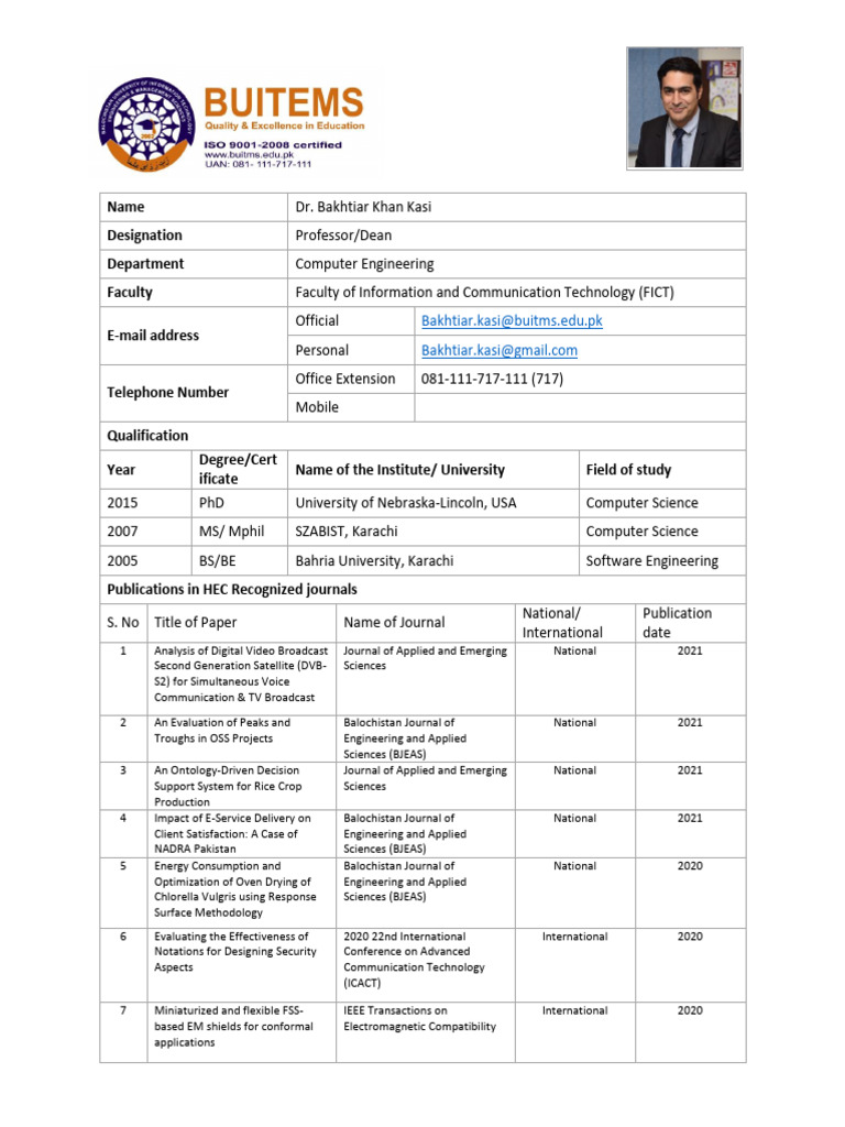 Name Designation Department Faculty E-Mail Address: Bakhtiar - Kasi ...