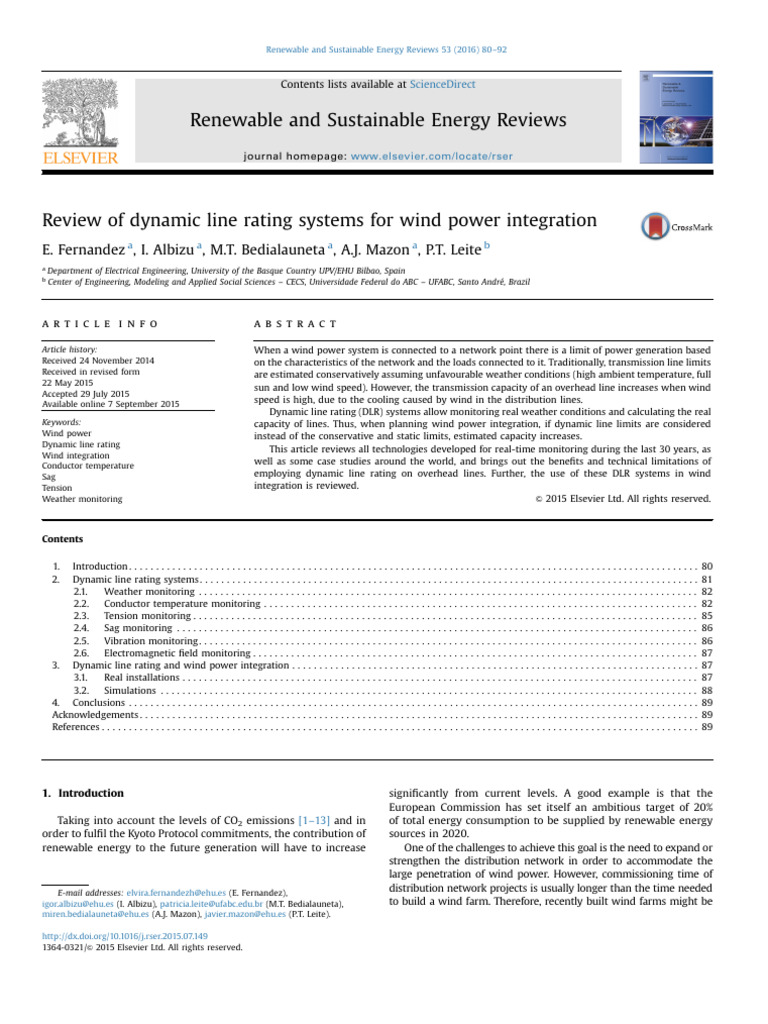 Review of Dynamic Line Rating Systems For Wind Power Integration | PDF | Wind Power | Electrical ...