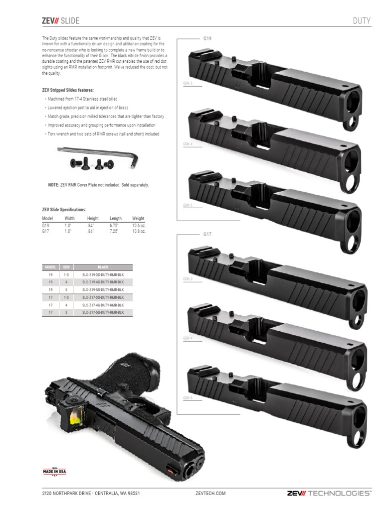 ZEV Duty Stripped Slide With RMR Cut Product Overview 11 10 2022 | PDF
