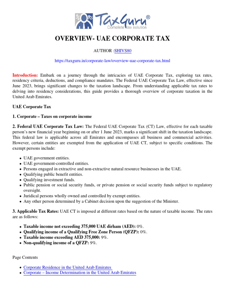 Overview - UAE Corporate Tax - Taxguru - in | PDF | Taxes | Tax Deduction