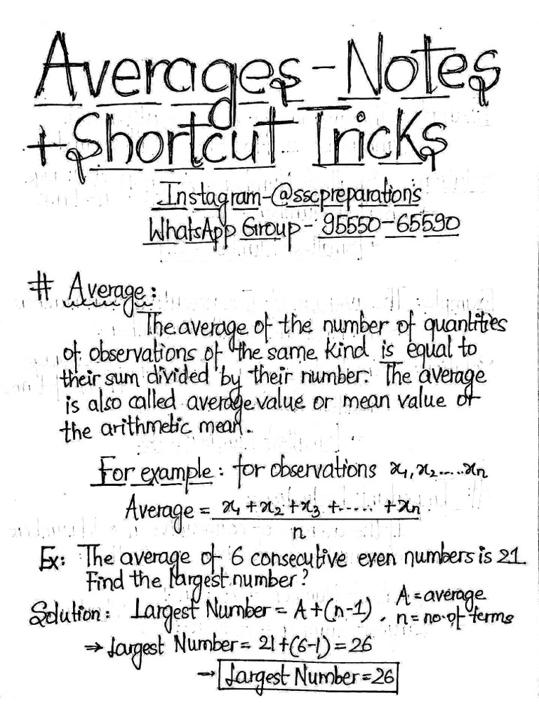 Average - Notes + Short Tricks For CHSL 2022 | PDF