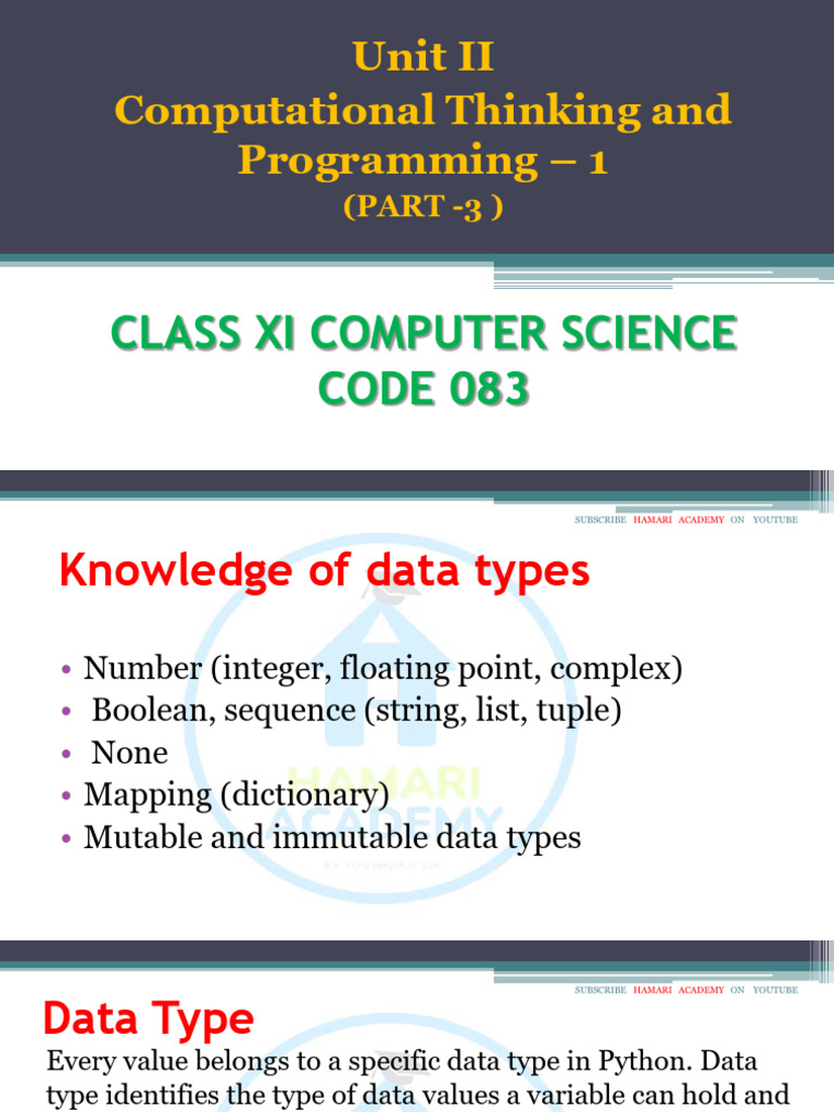 Class 11cs Unit2 - Part 3 | PDF | Boolean Data Type | Data Type Class 11cs Unit2 - Part 3 | PDF | Boolean Data Type | Data Type
