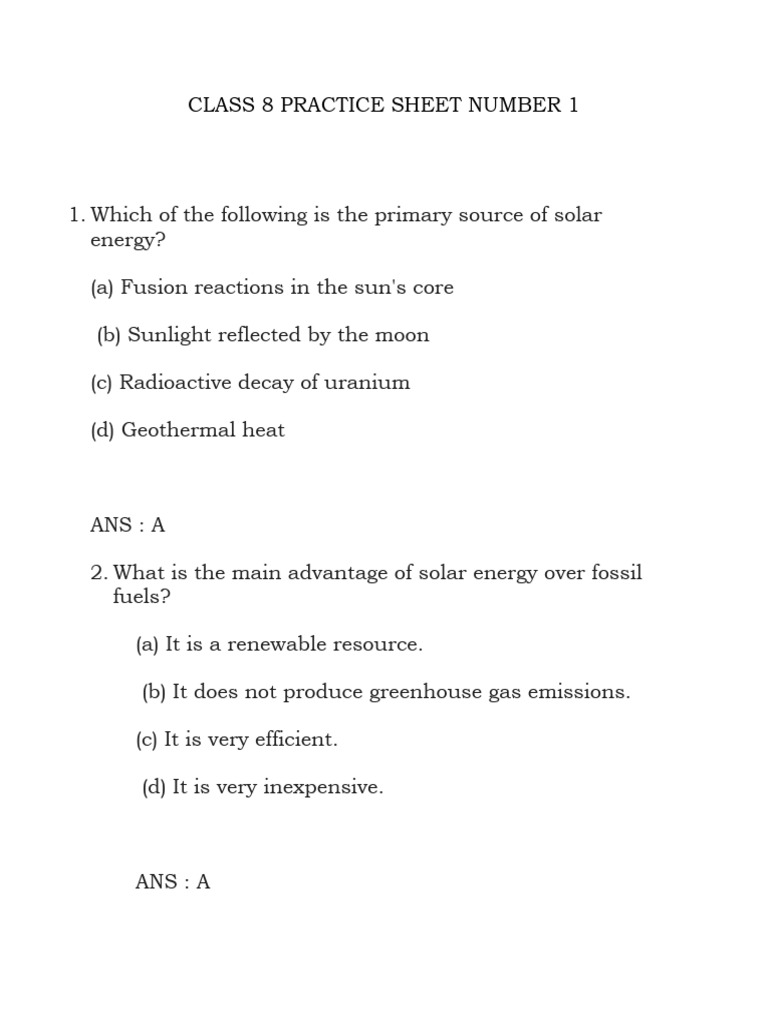 Class 8 Practice Sheet Number 1 | PDF | Fossil Fuels | Fuels
