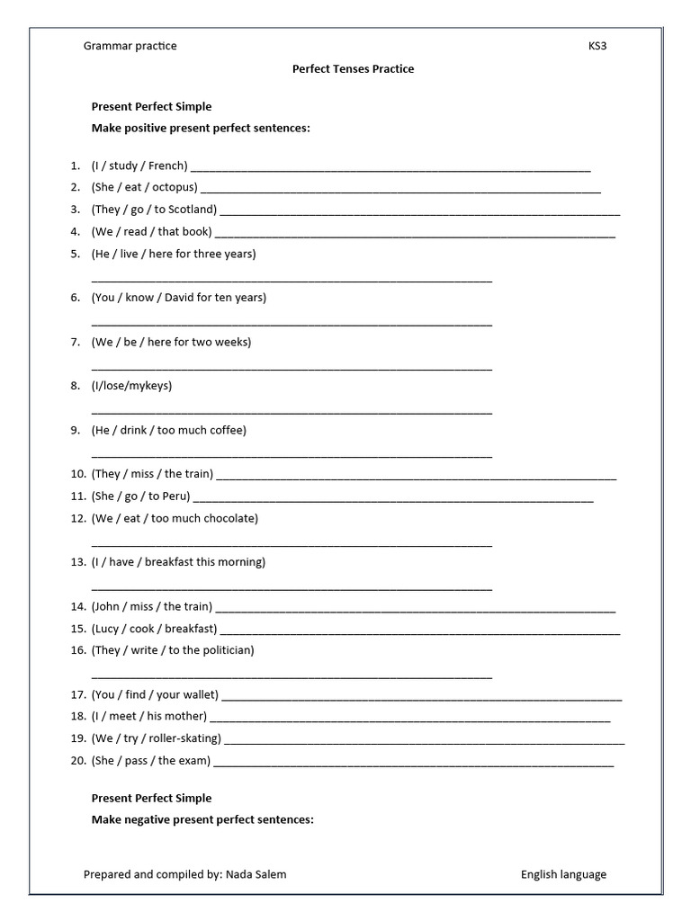 Perfect Tenses Practice Exercises | PDF