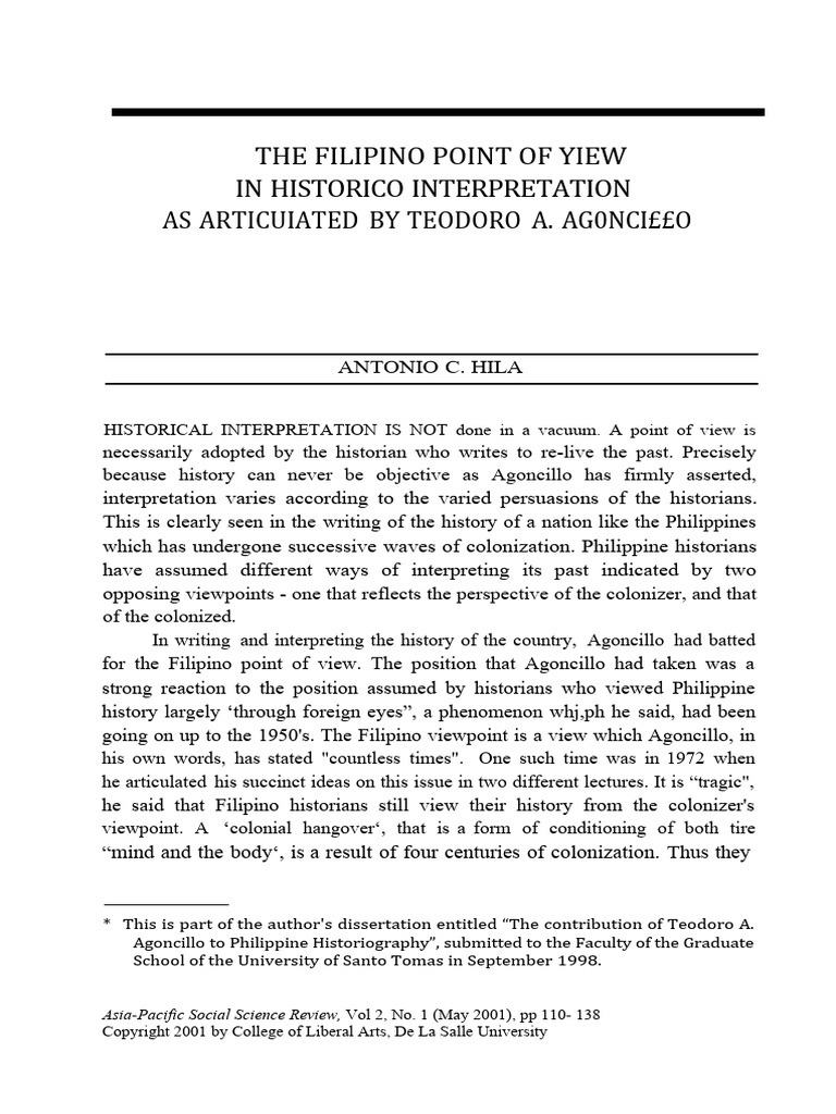 The Filipino POV in Historical Interpretation As Articulated by Teodoro A. Agoncillo | PDF ...