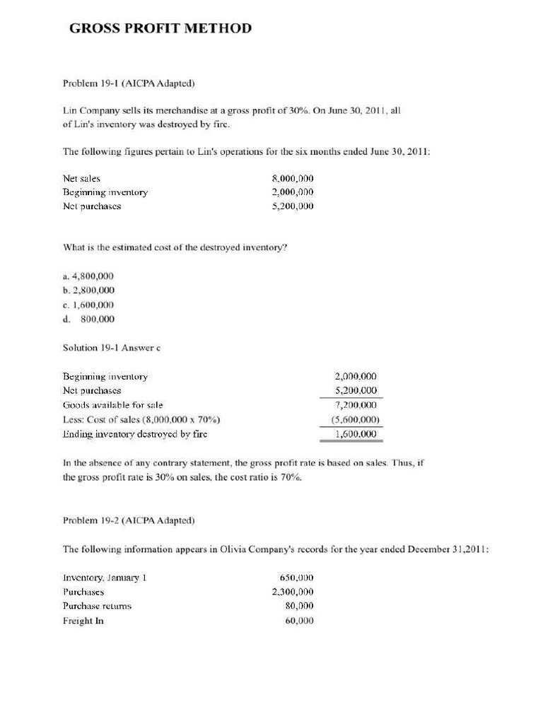 Gross Profit Method Study | PDF