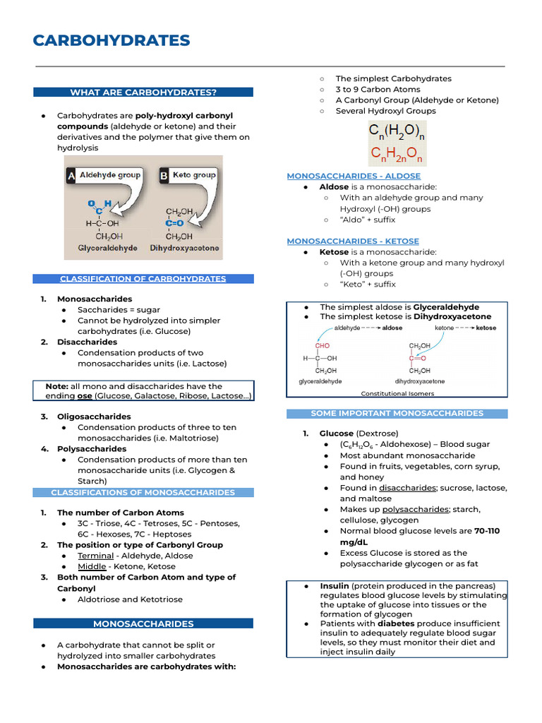 CARBOHYDRATES | PDF | Carbohydrates | Glucose