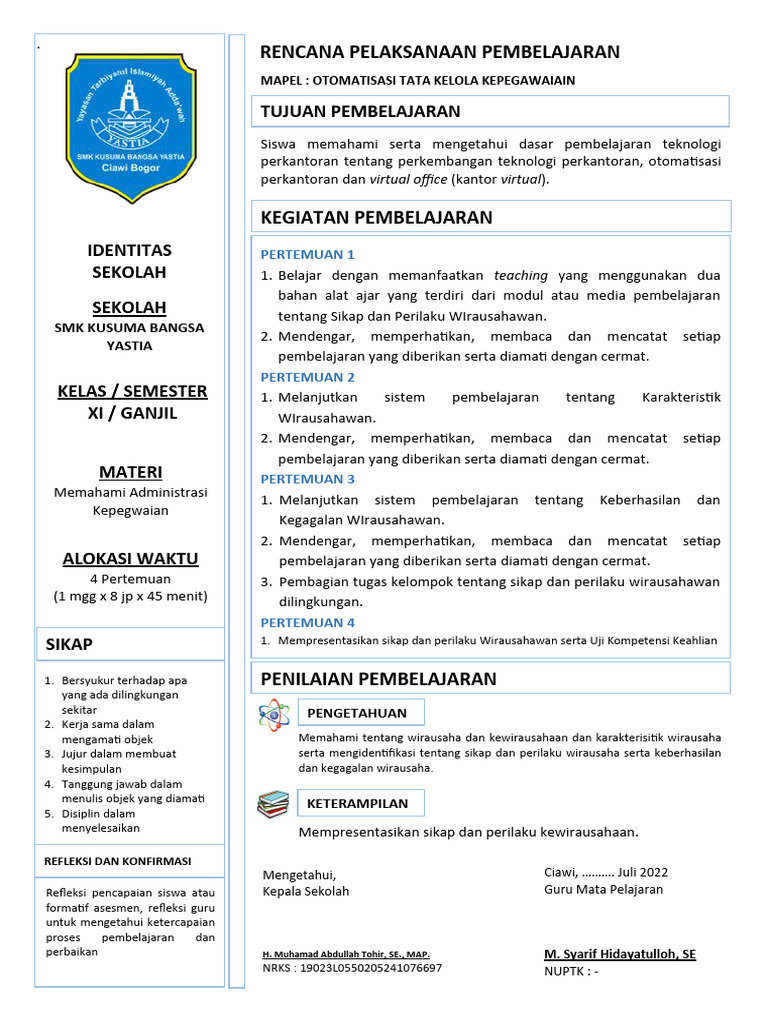 Format RPP 1 Lembar Xi BDP b1 | PDF