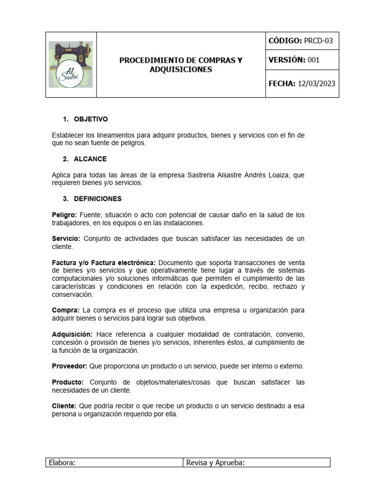 Procedimiento de Adquisiciones y Compras | PDF