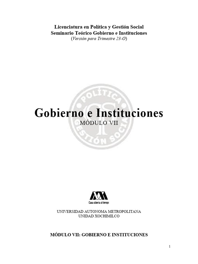 Programa Seminario Gobierno e Instituciones - Combinado | PDF | Institución | México