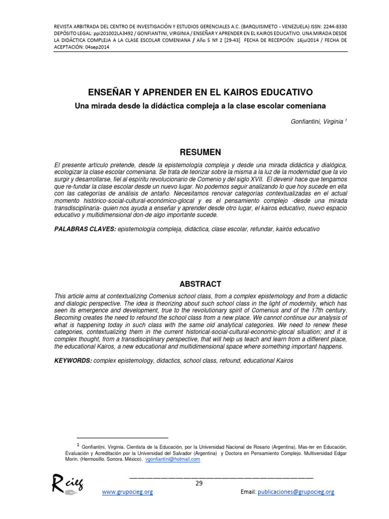 Gonfiantini ENSEÑAR Y APRENDER EN EL KAIROS | PDF | Aprendizaje ...