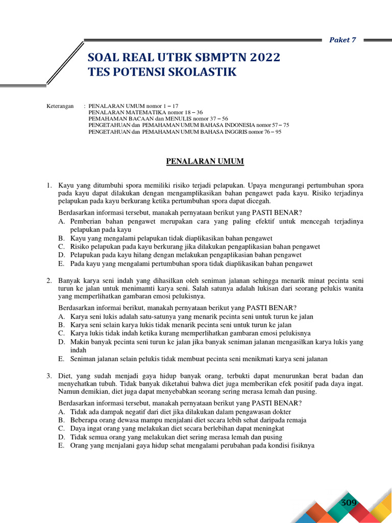 Soal Real SBMPTN 2022 - Tes Potensi Skolastik (Layout) TA 23-24 | PDF ...