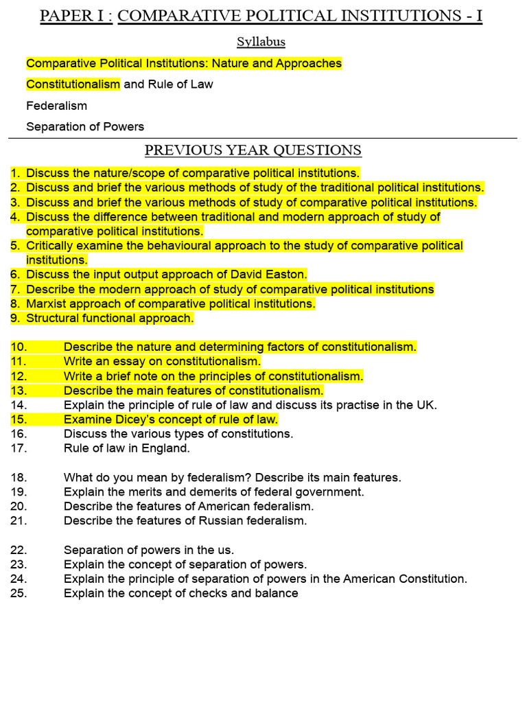 Sem 3 Comparative Politics New | PDF | Karl Marx | Political Science