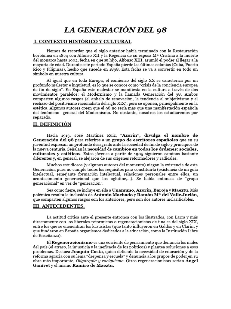 La Generación Del 98 | PDF
