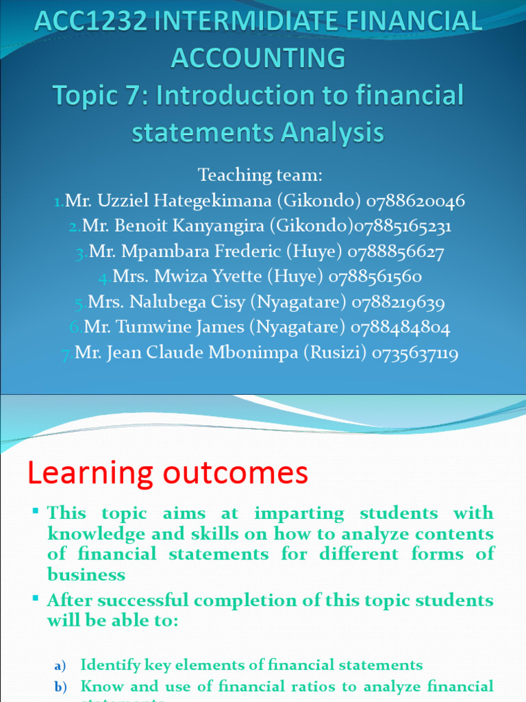 Topic 7 Introduction To Financial Statements Analysis | PDF