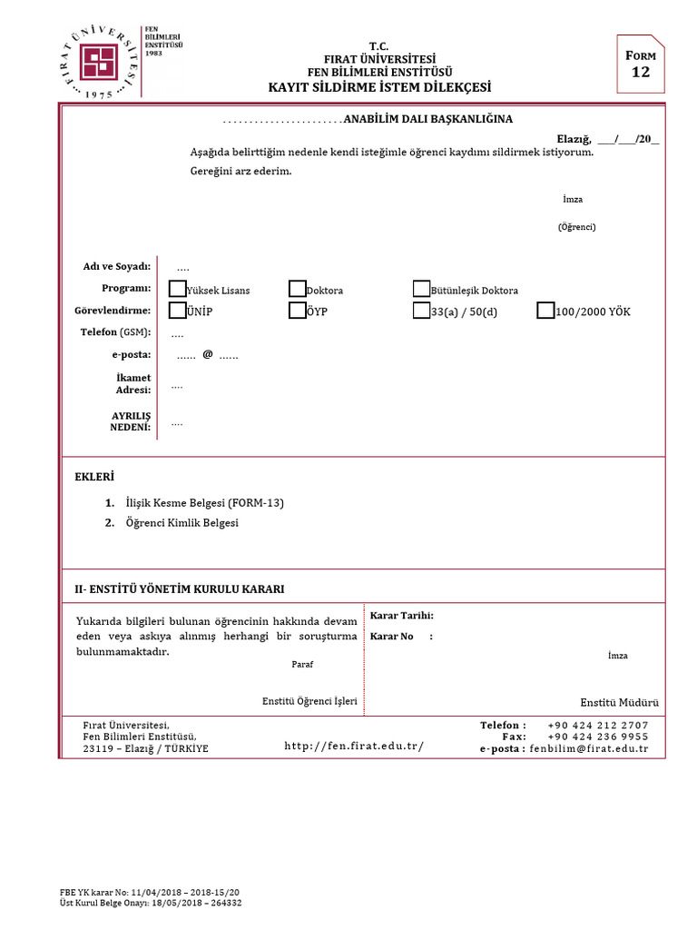 FORM-12 en Son KAYIT SİLDİRME İSTEM DİLEKÇESİ | PDF