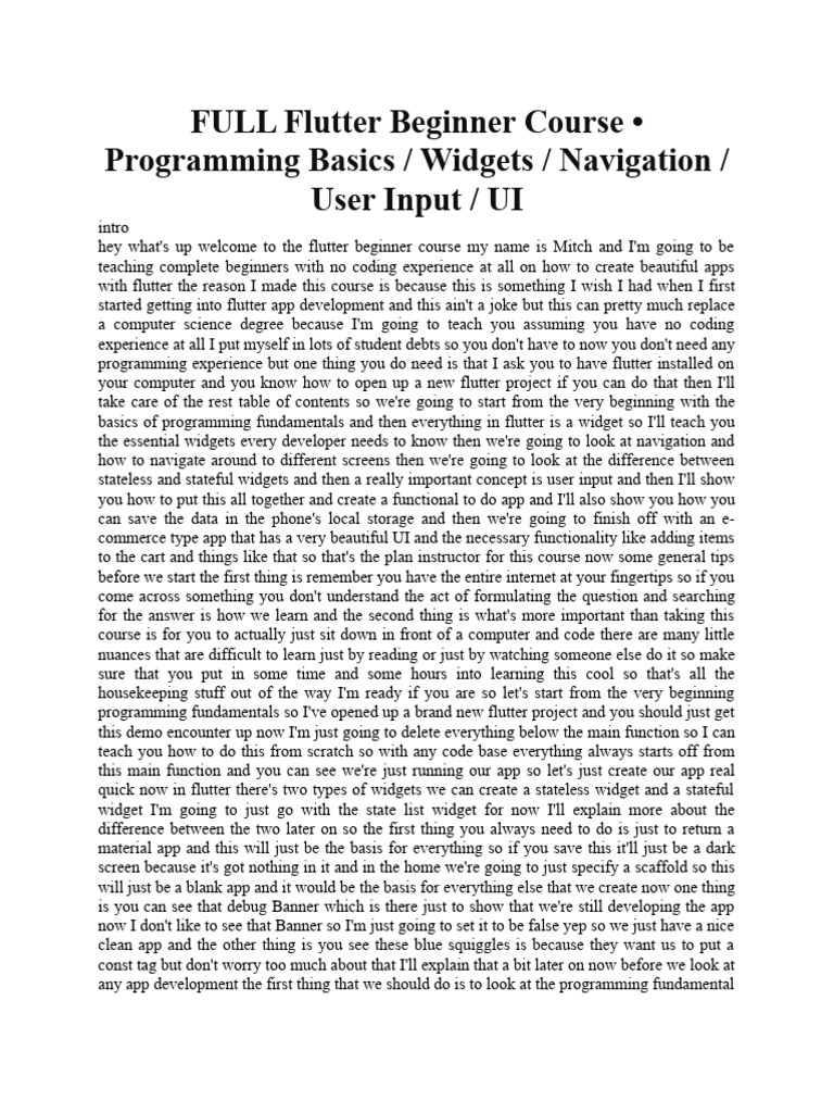 FULL Flutter Beginner Course | PDF