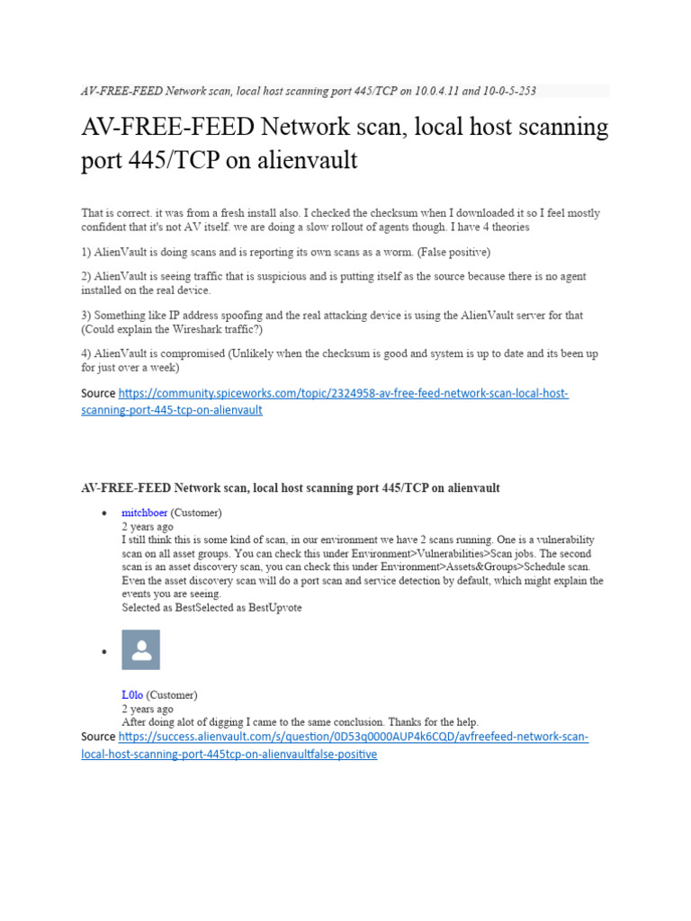 AV-FREE-FEED Network Scan, Local Host Scanning Port 445TCP | PDF | Port (Computer Networking ...