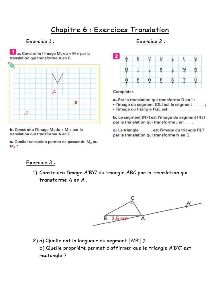 Exercices de Translation en Mathématiques | PDF | Méthodes et ...