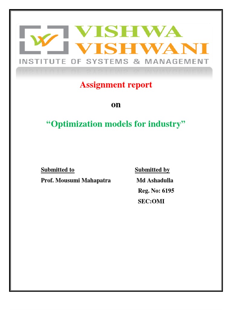 Assignment Report: "Optimization Models For Industry" | PDF | Dynamic ...