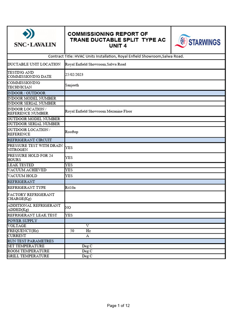 Commissioning Checklist Format | PDF | Power Supply | Alternating Current