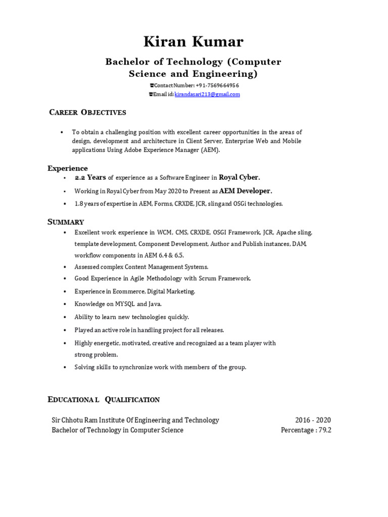 Kiran Kumar Resume | PDF | Software Development | Information Technology