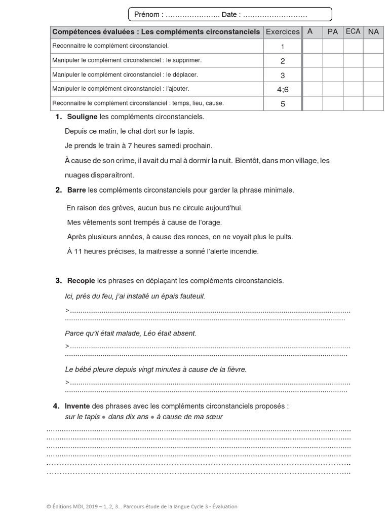 Eval - Les Compléments Circonstanciels | PDF