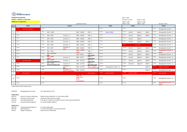 Jadwal Pascasarjana Genap 20232 (Jan - Apr 2024) - M - 231222 - 172116 | PDF