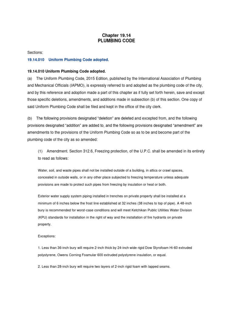 Ketchikan Municipal PLUMBING Code PDF Polystyrene Plumbing