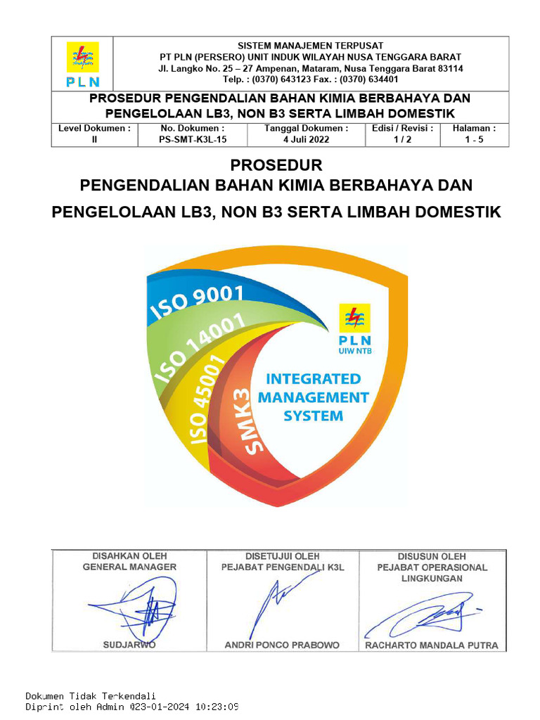 PS-SMT-K3L-15 - PROSEDUR PENGELOLAAN BKB-LB3-NON B3 & LIMBAH DOMESTIK ...