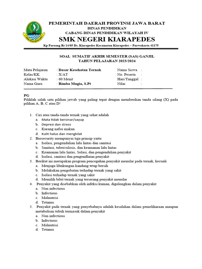 PAS X Dasar Kesehatan Ternak | PDF